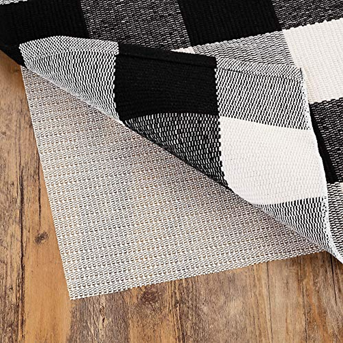 Buffalo Plaid Rug | Buffalo Check Outdoor Rug | Black and White Checkered Outdoor Rug | Front Door Mat | Porch, Kitchen & Indoor Rugs | Cotton Welcome Rug | Washable 24x36 Inches + Bonus Anti-Slip Mat