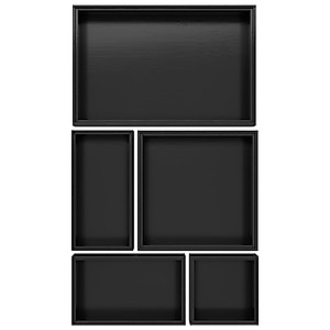 Black Bamboo Bathroom Drawer Organizer, Wooden Kitchen Utensil Holder Set of 5, Stackable Junk Drawer Organizer Tray, Multi-Use Storage Bins Boxs Dividers for Home, Office, Clothing, Makeup, Jewelry
