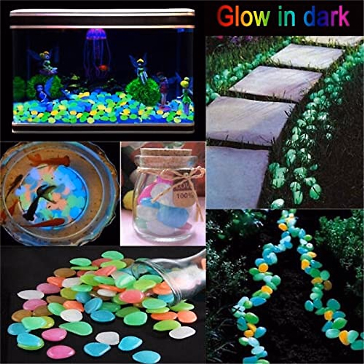 LNATOVI 120PCS Garden Glow Rocks - Outdoor Glow in The Dark Rocks - Luminous Stone for Lawn,Bonsai,Patio,Walkwa (Multi)