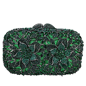 Boutique De FGG Double Flowers Women Crystal Clutch Evening Bags Wedding Party Rhinestones Handbags and Purses (Fit For Iphone 8, Green)