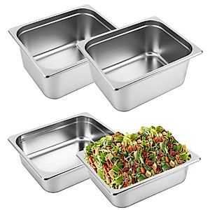 ORNKAT Hotel Pans Stainless Steel Steam Pan 4 Pack 1/2 Half Size 4.0"&6.0" Trays Household Restaurant Food Catering Tray Anti-jamming Bread Salad Table Pans