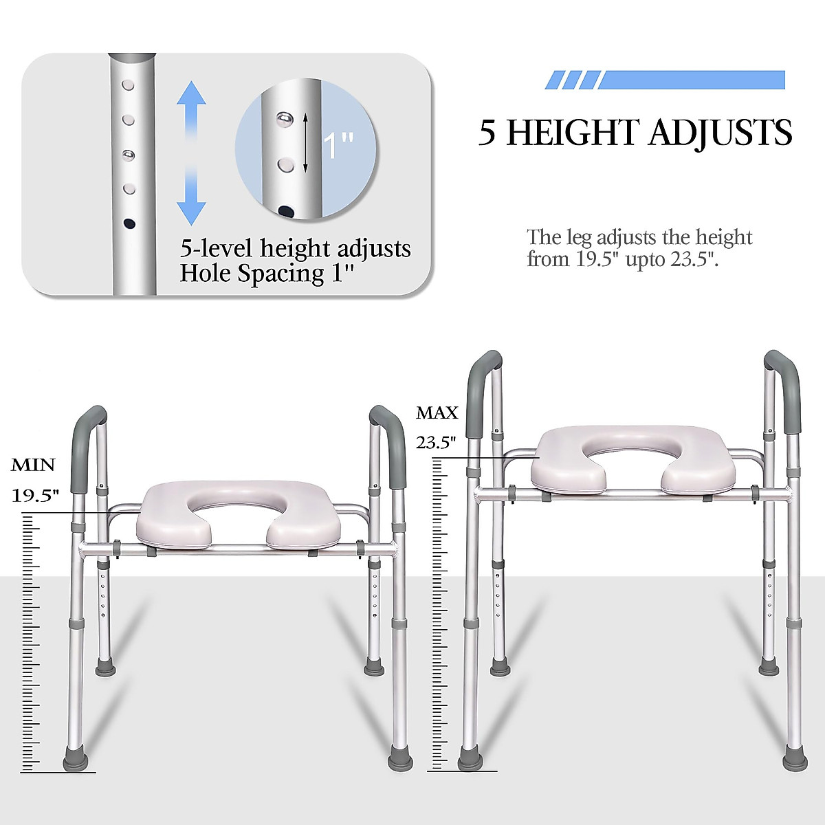 Tlingt Raised Toilet Seat with Handles, Stand Alone Adjustable Toilet Safety Frame and Elevated Toilet Seat Riser, Bathroom Assist Frame, Ideal for Seniors, Pregnant Woman and Disabled Individuals.