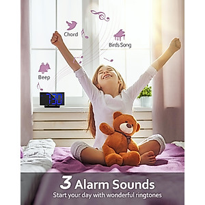 Digital Alarm Clock for Bedrooms, Digital Clock with Modern Curved Design, Conspicuous Blue LED Numbers, 6 Levels Brightness, 2 Volume, 3 Alarm Tones, Snooze, Power-Off Memory, 12/24H, Bedside Clock