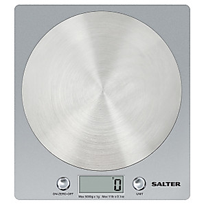 Salter Digital Kitchen Weighing Scales - Slim Design Electronic Cooking Appliance for Home/Kitchen, Weigh Food up to 5kg Aquatronic for Liquids ml and fl. Oz. 15Yr Guarantee - Silver