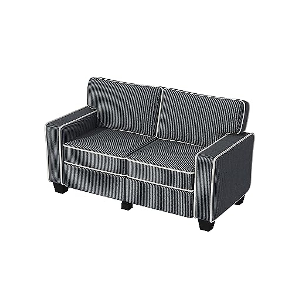 FANYE Gray 2 Accent Deep Cushions Seaters Plastic Legs Loveseat Double Couch with Storage, Modern Corduroy Upholstery Sofa Love Seat W/Square Armrest for Home Office Apartment Small Space Living Room