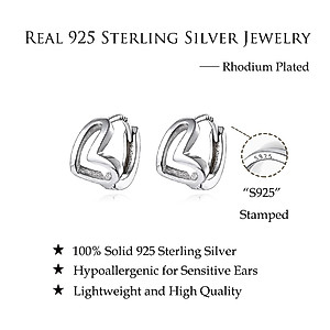 Reffeer Solid 925 Sterling Silver Love Heart Huggie Earrings Hoops for Women Teen Girls Heart Hoop Earrings Huggie (A-Silver)