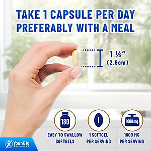 YounGlo Research Coconut Oil 1000 mg 100% Cold-Pressed Organic Extra Virgin Coconut Oil 180 Vegan Softgel Capsules Keto-Friendly Dietary Supplement Support for Hair, Nails & Skin Health