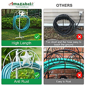 AMAGABELI GARDEN & HOME Garden Hose Holder Hanger Stand Freestanding for Outside Holds 125ft Water Hose Detachable Rustproof Organizer Storage Metal Heavy Duty Ground Stakes White BG397