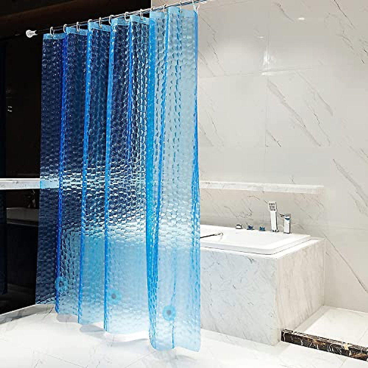 LQFMEHOT EVA Blue Shower Curtain Liner,3D Water Cube 5G Shower Liners with 12 Rustproof Metal Grommets and Weighted Magnets, Waterproof Duty Shower Curtains for Shower Bathroom 72 x 72
