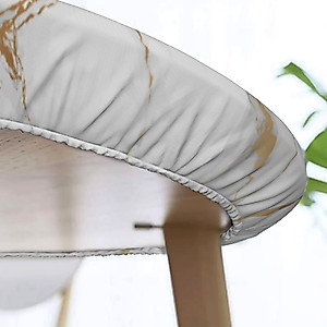 Aiojool White Marble Print Tablecloth Elastic Edged Round Fitted Table Cover Waterproof Table Cloth for Indoor Outdoor Dinning Fit 45'' - 50'' Table, Medium