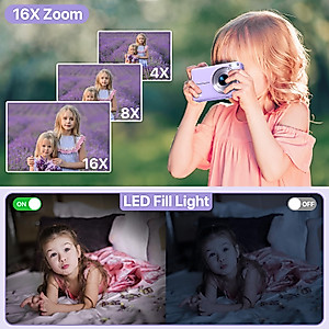 AUTPIRLF Digital Camera for Kids, 1080P Mini with Lanyard 44MP Point and Shoot Camera, Anti-Shake Vlogging 16X Zoom, Small Boys Girls Teens Students(Purple) (DC403)
