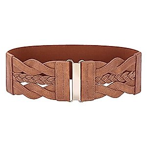GRACE KARIN Wide Belts for Women Dresses 1950s Retro Stretchy Waist Cinch Belt Brown S