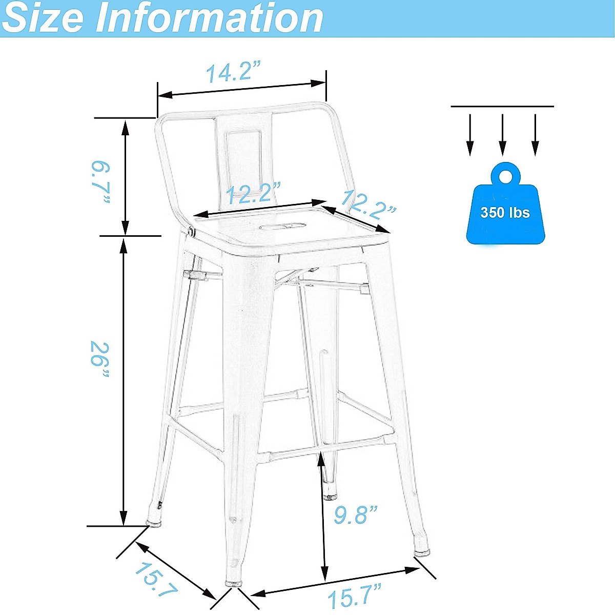 Changjie Furniture Metal Barstools Set of 4 Industrial Bar Stools Counter Stools with Backs Indoor Outdoor Counter Height Bar Stools (26 Inch, Bronze)