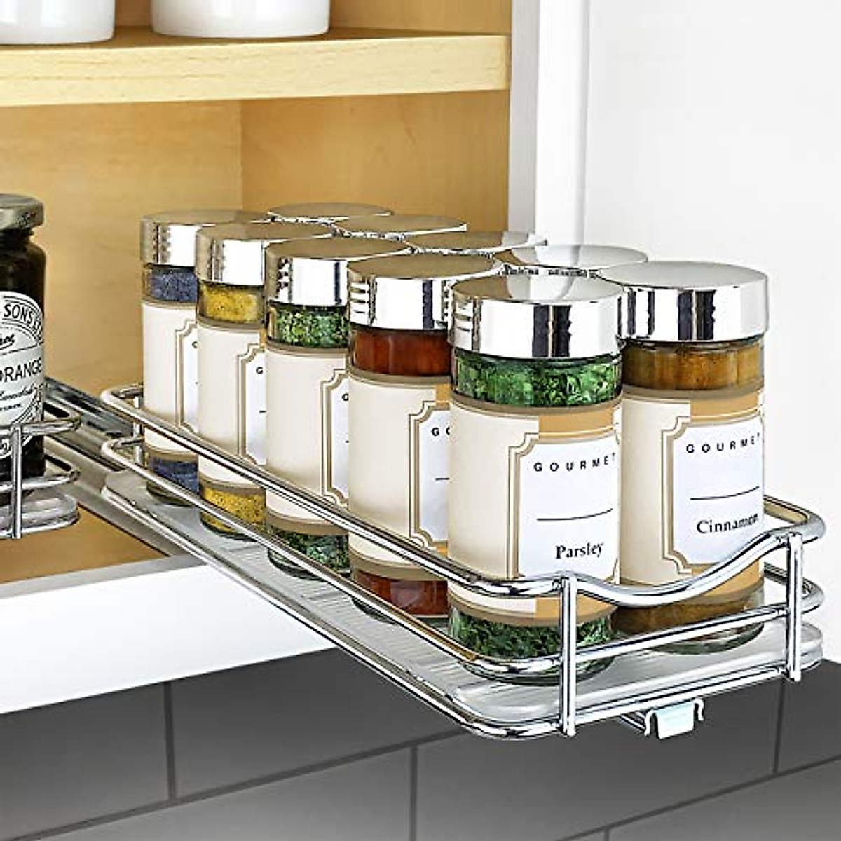 LYNK PROFESSIONAL® Pull Out Spice Rack Organizer for Cabinet - Lifetime Limited Warranty - Slide Out Rack - 4-1/4 inch Wide Sliding Spice Organizer Shelf - Chrome