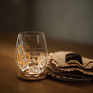Perfectinsoy It's Not Really Drinking Alone If The Cat Is Home, Cute Semless Wine Glass with Gift Box, Gifts for Cat Mom,Veterinarian and Cat Lovers Mug