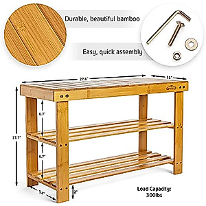 Homemaid Living Bamboo 3 Tier Shoe Rack Bench, Premium Shoe Organizer or Entryway Bench, Perfect for Shoe Cubby, Entry Bench, Bathroom Bench, Entryway Organizer, Hallway or Living Room(Natural Bamboo)