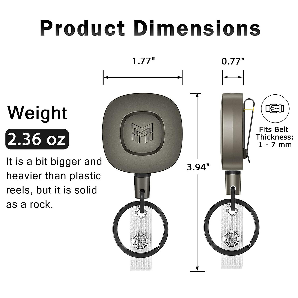 MNGARISTA 2 Pack Heavy Duty Retractable Keychain, Metal Carabiner Badge Reel with Work ID Badge Clip, 31.5” Steel Retracted Cord, 8.0 oz Strain-Resisting, Military Green