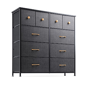 Nicehill Dresser for Bedroom with 10 Drawers, Storage Drawer Organizer, Tall Chest of Drawers for Closet, Living Room, Hallway, Entryway, Fabric Drawers (Black Grey)