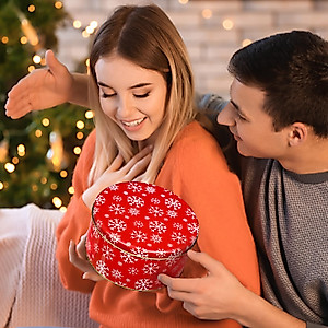 Suttmin 6 Pcs 7'' Christmas Cookie Tins with Lids Round Metal Cookie Container Xmas Snowflake Boxes Empty Holiday Decorative Tins for Gift Giving Cookie Baking Chocolate Snack Storage Cookie Tins