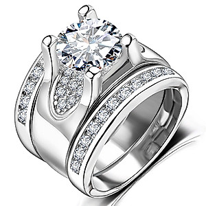 3 PCS Round Cut CZ Bridal Sets - 5.56 Ct Cubic Zirconia Silver Color Promise Engagement Wedding Rings Set for Women