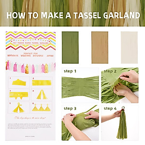 jijAcraft 15Pcs Tissue Paper Tassel Garland Sage Green, DIY Party Tassel Banner for Greenery Safari Jungle Woodland Baby Shower Camp Bachelorette Bridal Shower Birthday Nursery Classroom Decor