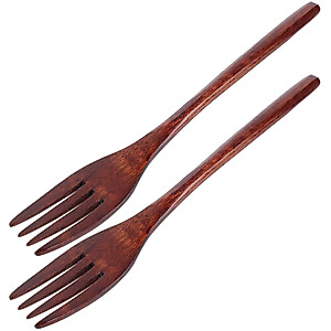 ABOOFAN 2Pcs Wooden Forks Reusable Japanese Style Wood Dinner Forks for Eating Food/Desserts/Salad/Fruit Wooden Cutlery Utensils
