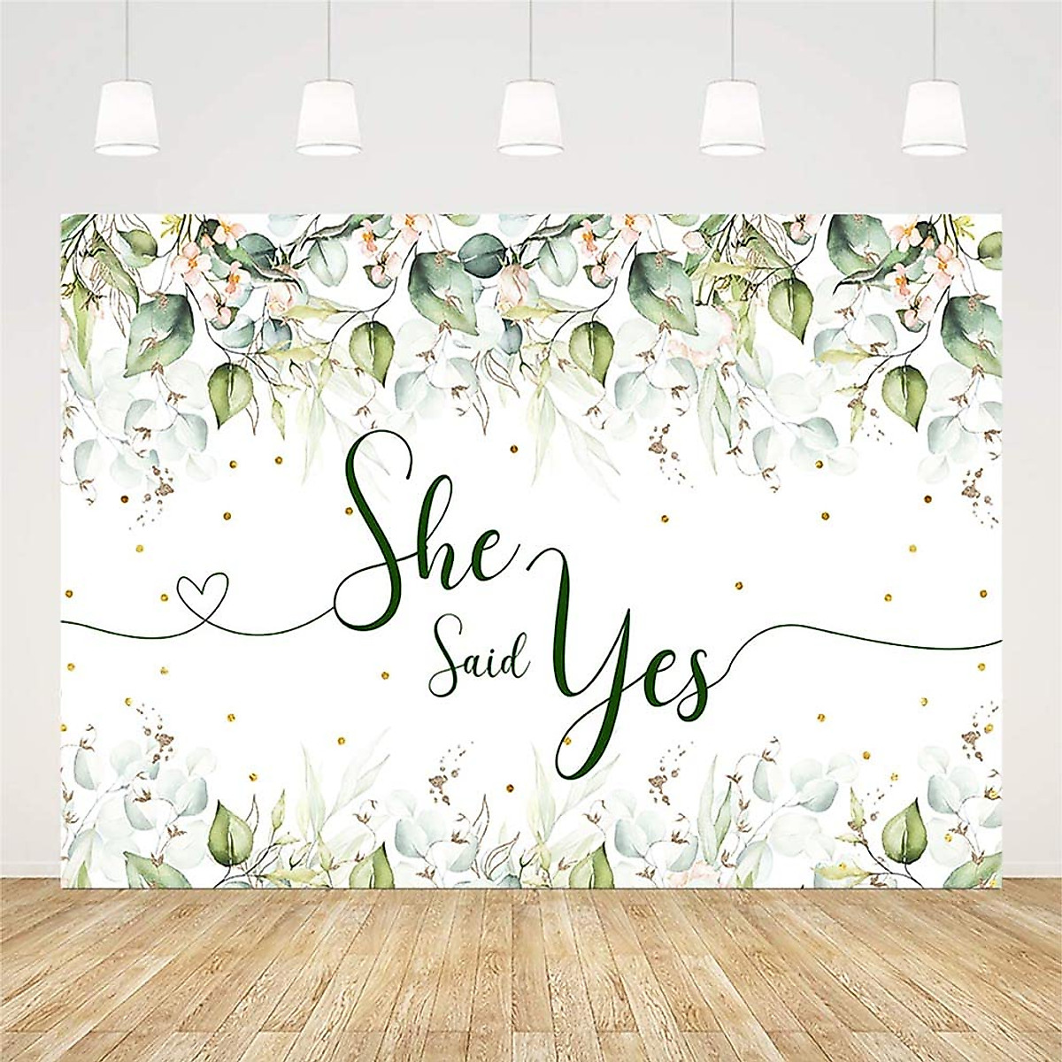 Sendy 7x5ft Bridal Shower Backdrop She Said Yes Greenery Eucalyptus Leaf Party Decorations Supplies Gold Glitter Wedding Bride to Be Engagement Photography Background Banner Cake Table Photo Props