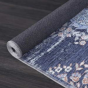 CAMILSON Printed Area Rugs with Ultra Thin Super Strong for Living Room Bedroom, Vintage Rug 8x10, Stain and Water Resistant, Traditional Bohemian Indoor Carpet (8 x 10, Blue)