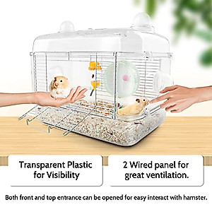 PUPPIFUN Large Transparent Hamster Cage, Connectable and Expandable Hamster Habitat, Includes Exercise Wheel, Food Dish, Water Bottle and 15 Pcs DIY Tunnel for Small Syrian Hamster