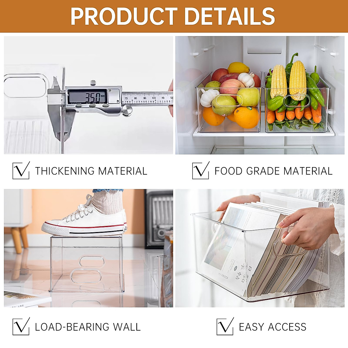 Artendjoon 3 Pack Refrigerator Organizer Bins with Lid, Large Stackable Fridge Organizer Set with Handle, BPA-free Clear Storage Container for Freezer, Cabinet, Pantry Organization