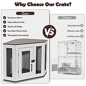 BOEASTER Corner Dog Crate Furniture, Wooden Dog Kennel End Table with Door Furniture Style Dog House Pet Crate Indoor Use for Small Medium Dogs (L38.65 x W23.03 x H26.3in)