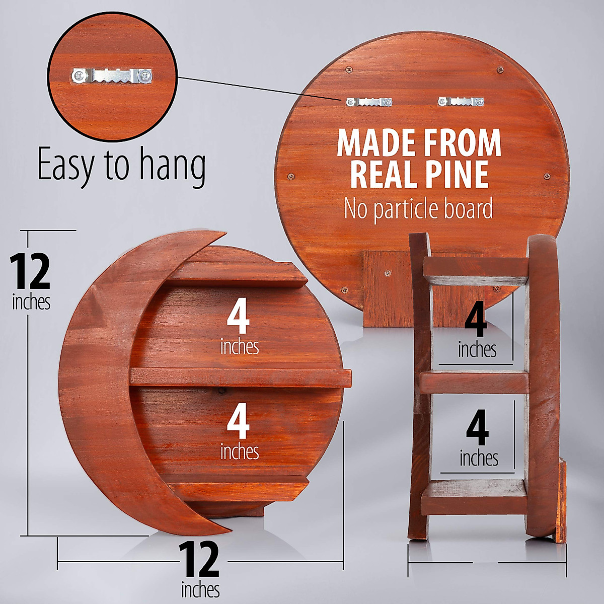 MMOBILITY CHAMAMA Moon Shelf, Boho Decor for Bedroom, Crystal Shelf, Crystal Wall Decor, Moon Shaped Shelf for Crystals, Moon Decor, Wooden Moon Shelf, Bathroom Shelf, Crystal Shelf