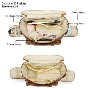 KINDDOG Breast Pump Bag, Diaper Tote Bag with Laptop Sleeve Fit Most Breast Pumps Like Medela, Spectra S1,S2, Evenflo (Brown)