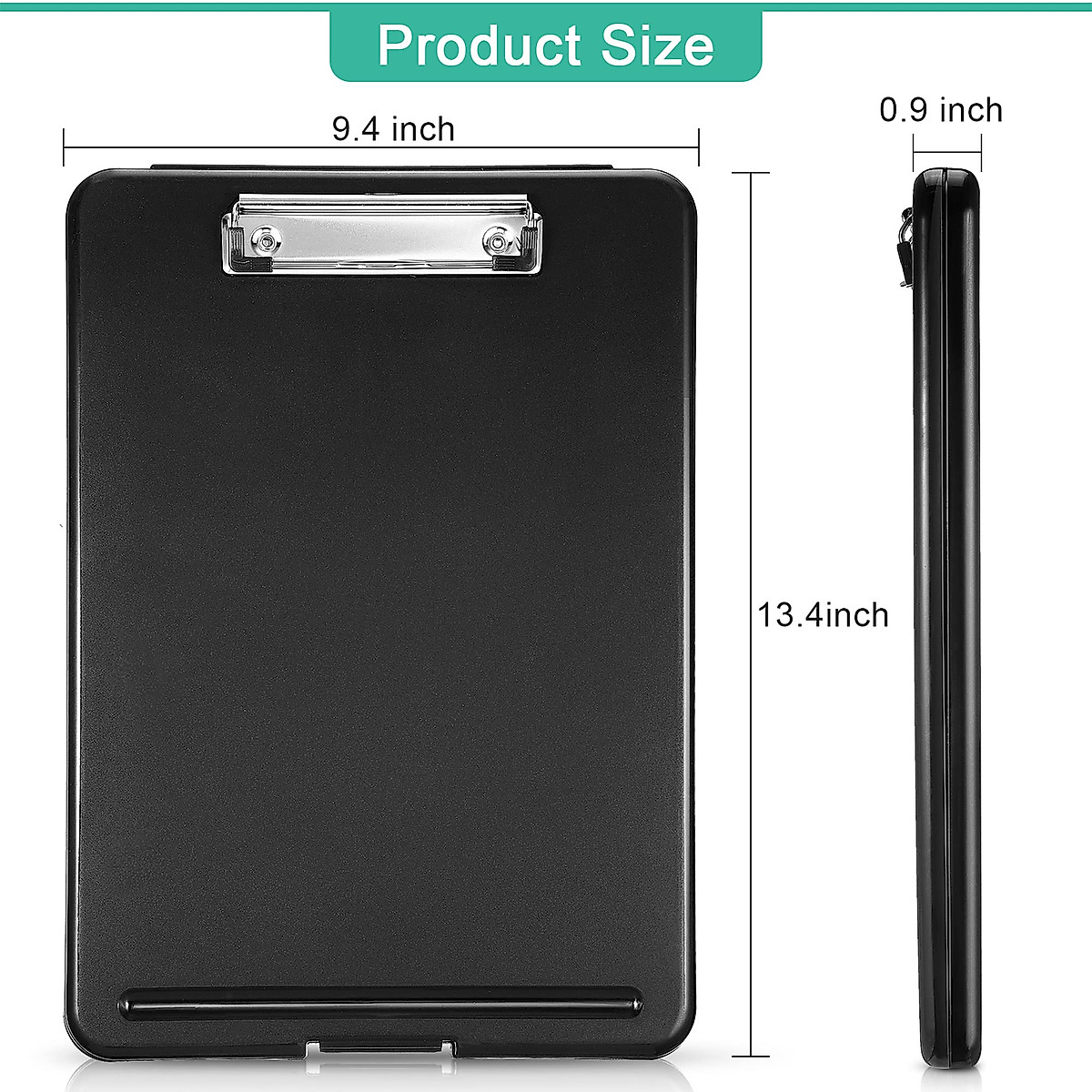 10 Pieces Clipboard with Storage Plastic Storage Clipboard Nursing Clip Board Foldable Clip Board with Low Profile Clip for Home Office School, Size 9.5 x 13.5 Inch (Black)