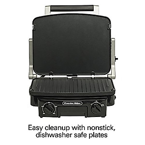 Proctor Silex 5-in-1 Electric Indoor Grill, Griddle & Panini Press, Opens Flat to Double Cooking Space, Reversible Nonstick Plates, Stainless Steel (25340R)