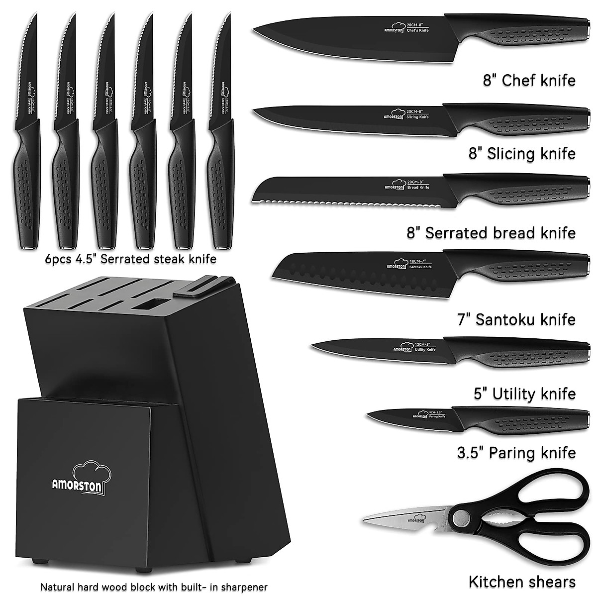 Two 15 Pieces Knife Sets, Elegant Black + Damascus Pattern