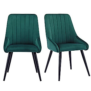 Duhome Dining Chairs Accent Chair Set of 2, Upholstered Tufted Armless Chair Leisure Chair Mid Century High-Back Modern Velvet Chair Side Chair for Dining Room Living Room Bedroom Coffee Dark Green