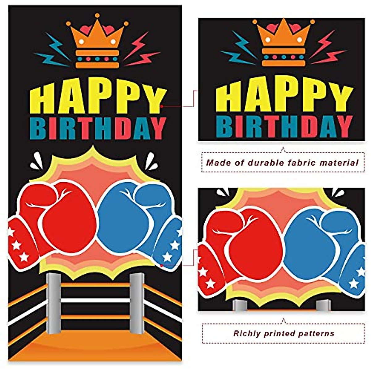 Boxing Happy Birthday Banner Backdrop Background Photo Booth Props Favors Supplies Kit Boxing Glove Boxing Match Sports Wrestle Fitness Theme Decor for Home Gym Boy Man 1st Birthday Party Decorations