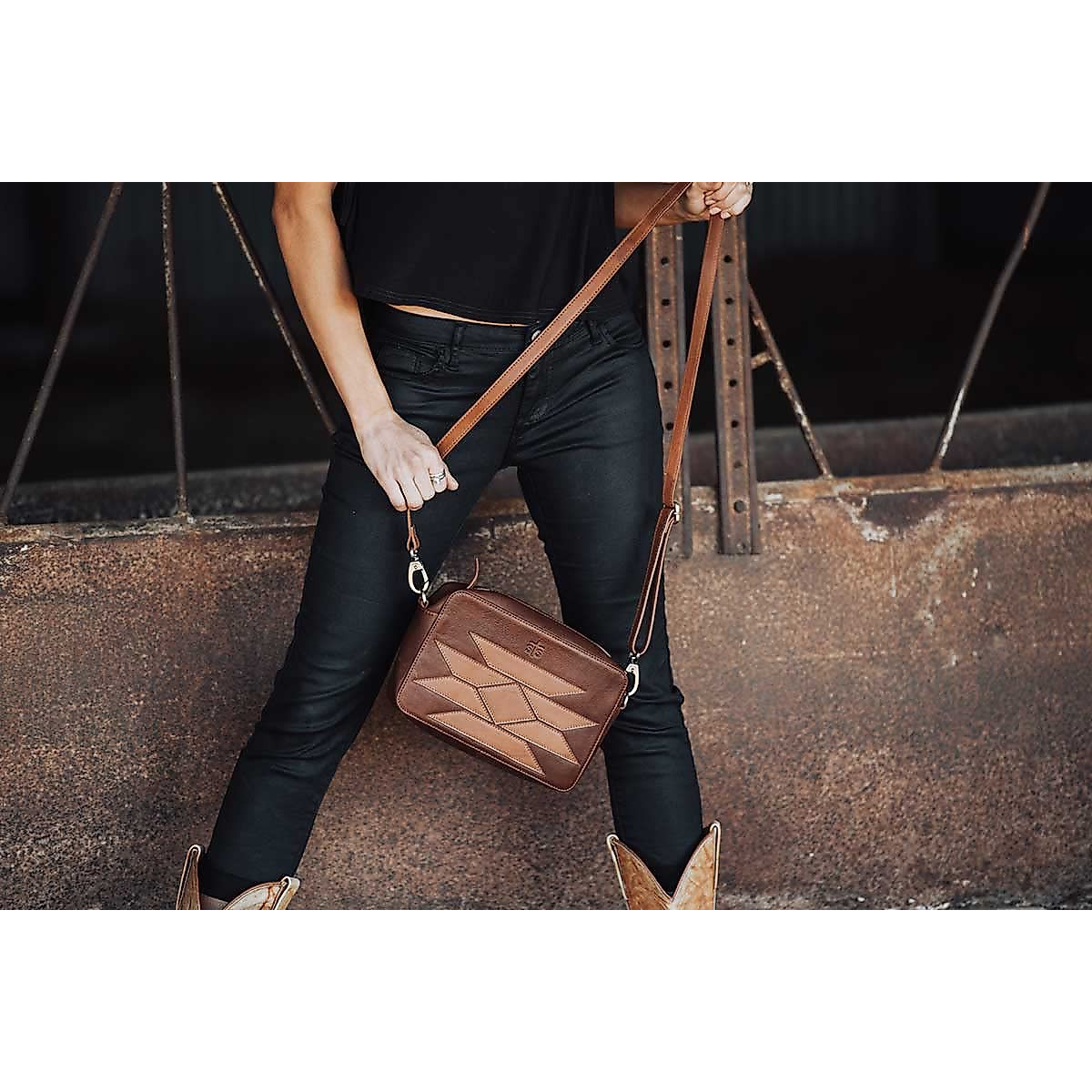 STS Ranchwear Compact Leather Kai Collection Adjustable Shoulder Strap Crossbody Bag, Tan