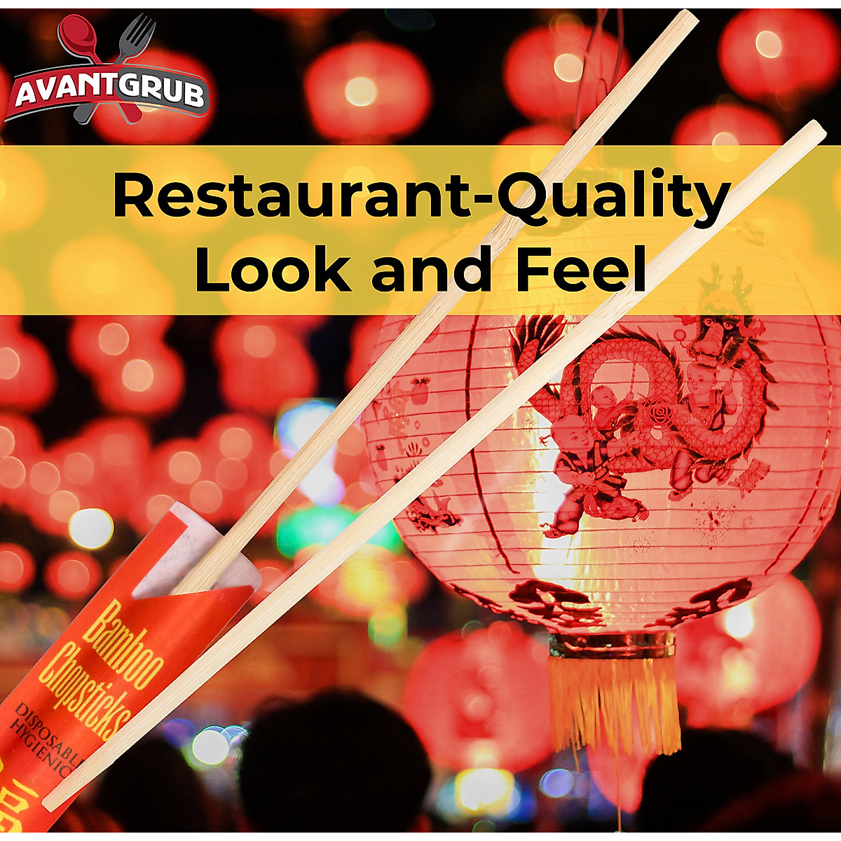 Eco-Friendly, Disposable 9 in Bamboo Chopsticks 100 Pk. Sleeved and Separated for Use in Chinese, Hibachi or Asian Restaurants. Splinter-Free Wrapped to Include with Carryout, Togo and Takeout Orders