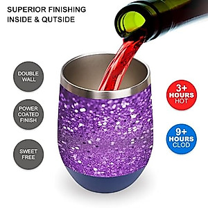 WYUSPGK 304 Stainless Steel Insulated Cup, Sparkling Purple Glitter Print Smooth Rim, Durable & Reusable - Perfect for Office, Home, And Travel