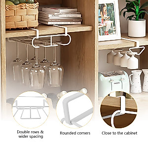 Brynnl 2 Pack Wine Glass Holder, Wine Glass Rack Under Cabinet,Punch-free Hanging Wine Glass Rack for Bar Kitchen （White）