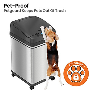 iTouchless 8 Gallon Dog-Proof Sensor Kitchen Trash Can with Lid and Odor Filter, Stainless Steel 30 Liter Automatic Recycling Bin Prevents Pets Getting in Trashcan Bedroom Home Office Bathroom