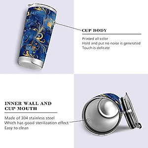 sanluoli Blue Gold Irregular Grain Stainless Steel coffee cup travel with Straw Lid coffee mugs with lids for café leakproof insulated tumbler 20 OZ