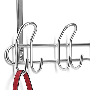 horkmous Over The Door Hooks, Behind Door Coat Hangers for Hanging Heavy Robes, Towels, Clothing, etc. Aesthetic Design Over Door Coat Rack, Coat Hooks, Towel Hangers for Bathroom, Silver