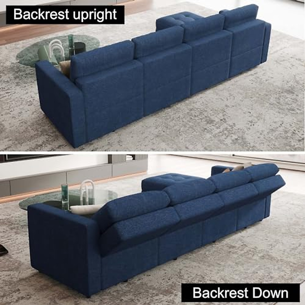 Belffin Fabric Convertible Modular Sectional Sofa Couch Modern L Shaped Sofa with Ottomans 5 Seater Sofa Sectionals Sleeper Couch with Reversible Chaise and Storage Drawers for Living Room Blue
