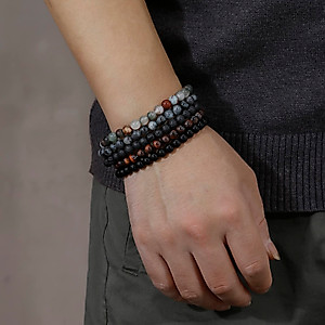 EACHAR 12Pcs 6MM/8MM Round Natural Stone Bracelets Beads Healing Crystals Quartz Y2K Stretch Bracelets for Women Men Girls Gifts Unisex (BE000002-1) (6MM)