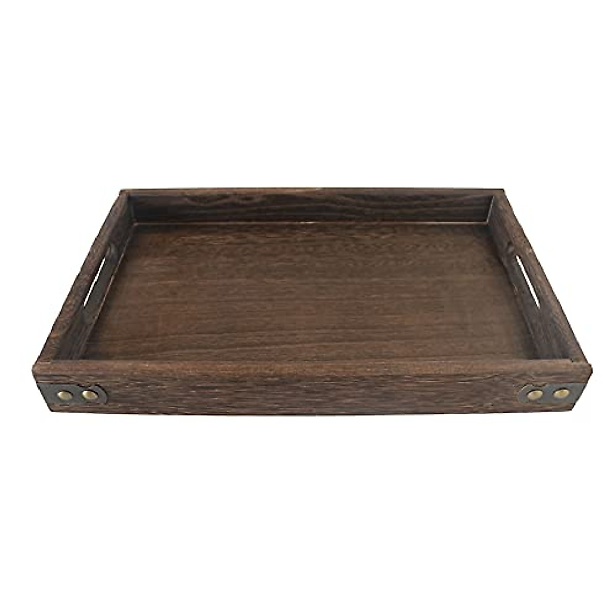 12.5 Inch Little Storage Tray with Handles, Wood Serving Tray, Decorative Nesting Tray for Cups, Remotes