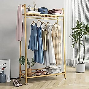 Gold Clothing Rack Modern Clothes Rack with 2- tier Shelf Clothes Display Racks for Bedroom, Boutique, Cloth Store Metal Pipe Hanging Rack-gold