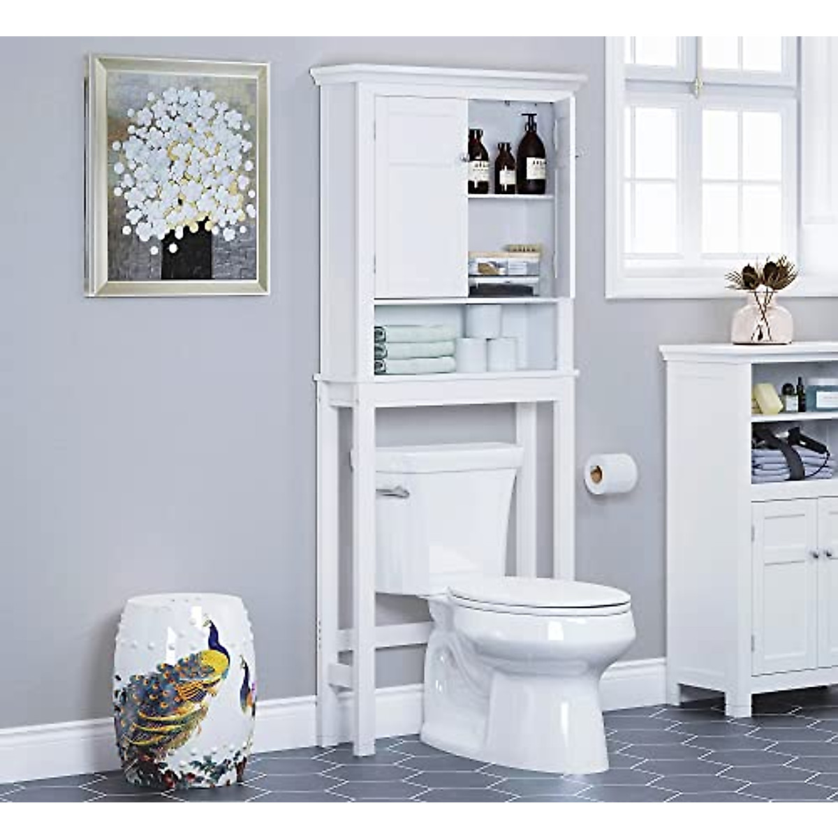 Spirich Over The Toilet Storage Cabinet, Bathroom Shelf Over The Toilet, Over Toilet Bathroom Organizer (White)